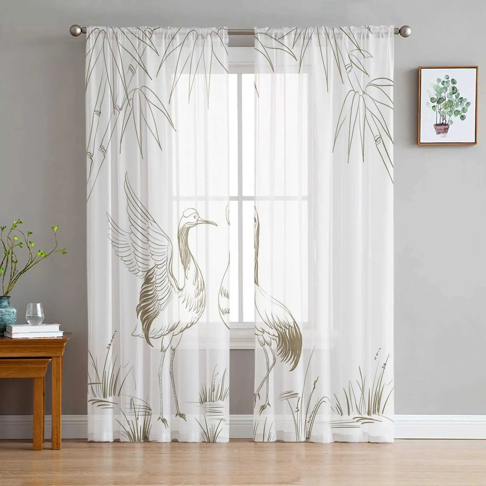 Windproof Bamboo Crane Animal Print Curtains For Bedroom And Living ...