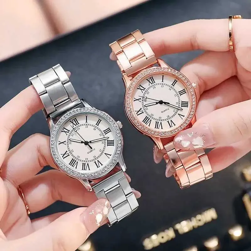 Women's Retro Roman Rhinestone Luminous Quartz Watch with Steel Strap ...