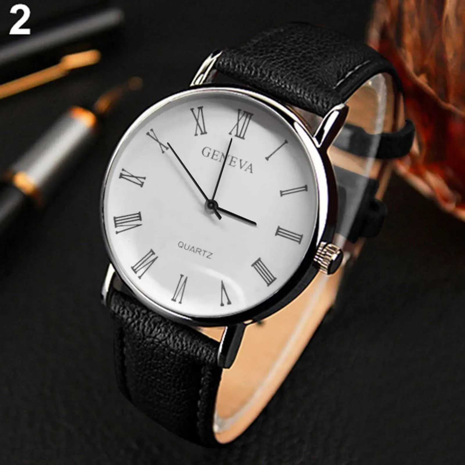 Premium Stainless Steel & Leather Wrist Watch: Classic Roman Numeral ...