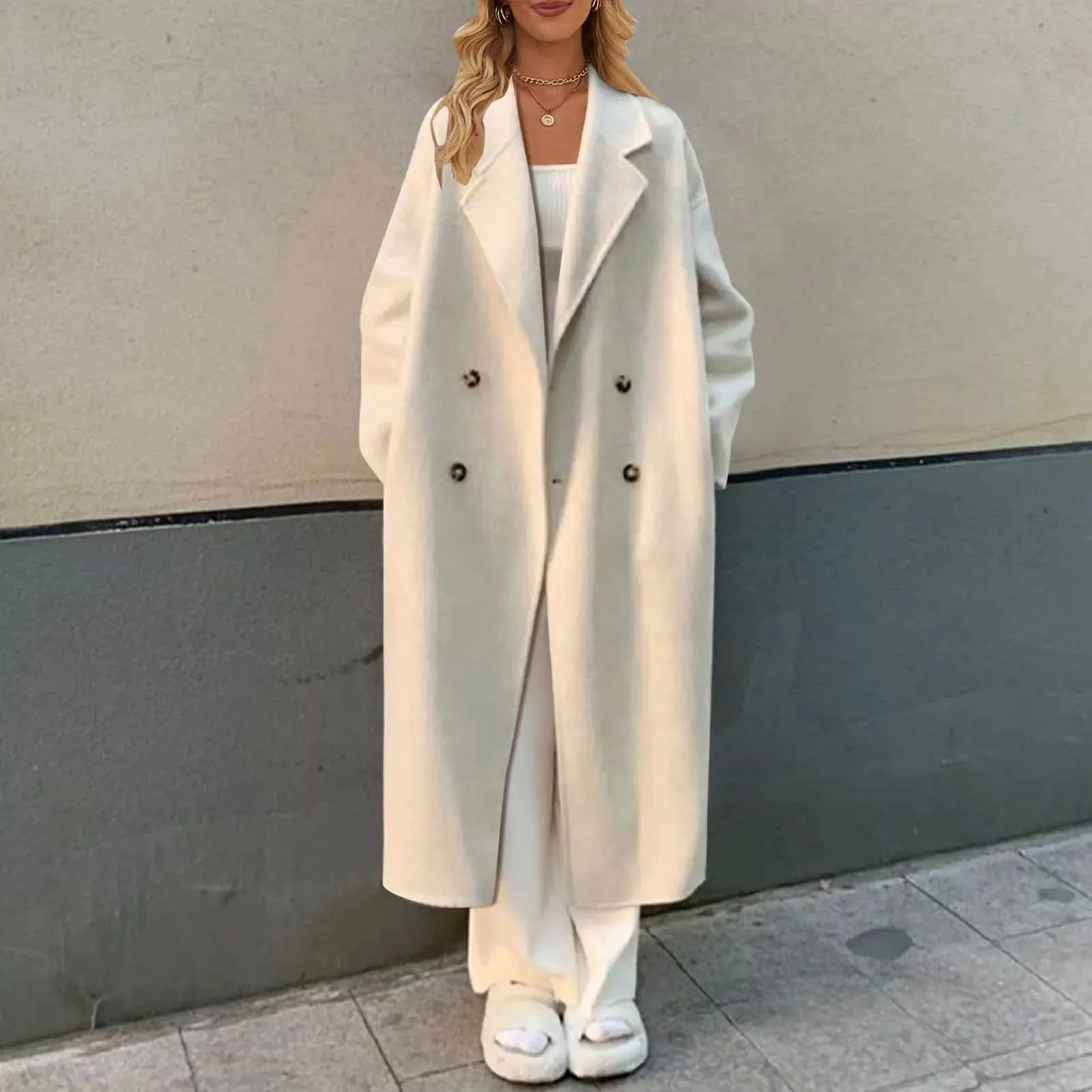 Womens long knit jacket with notch lapel button and pockets acetate ...
