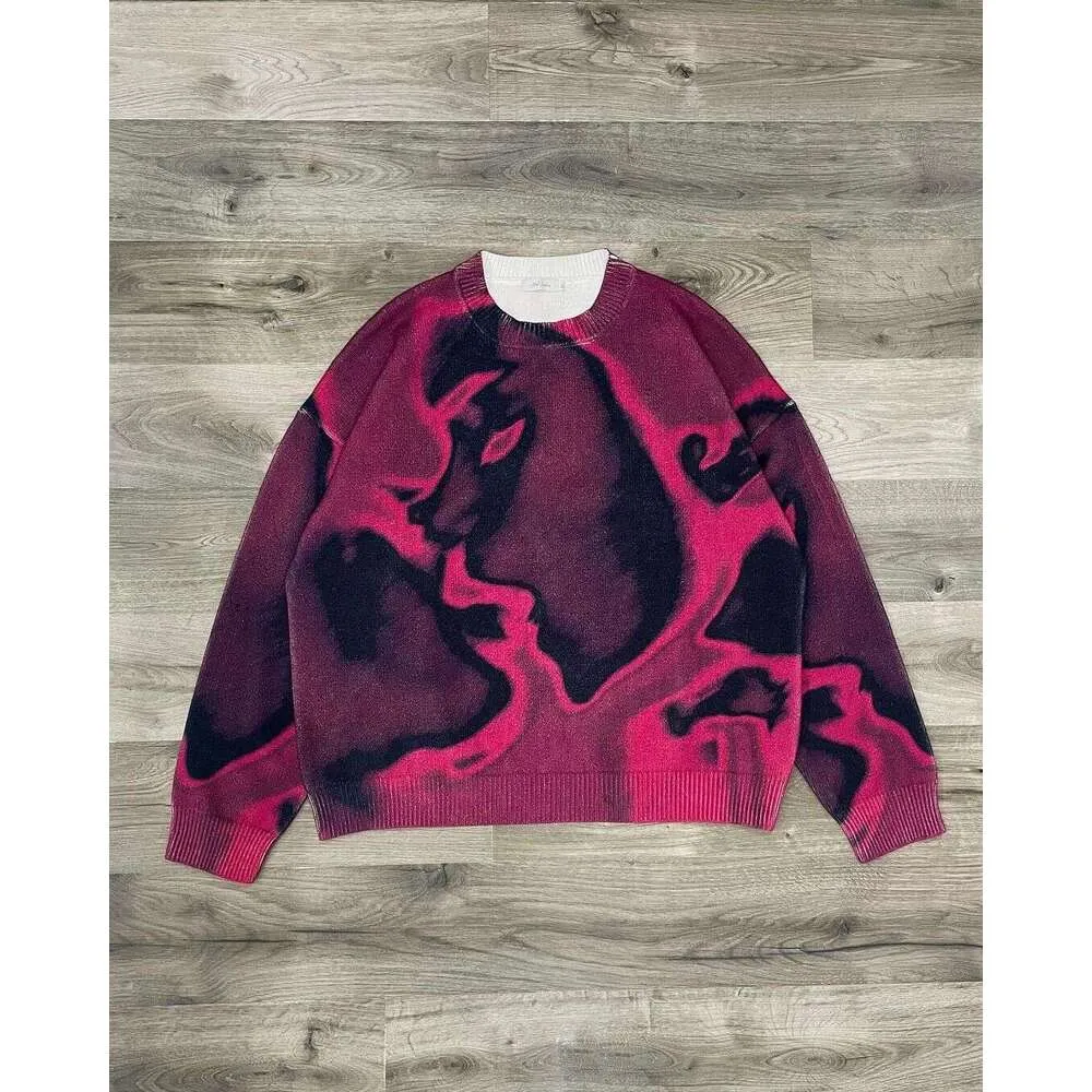 American Geometric Pattern Loose V-Neck Pullover Sweater with Hood in Rose Red from Dhgate Women ...