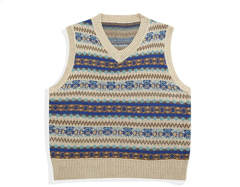 Sweater Vest Men O Neck Japanese Striped Stylish Harajuku Apricot All ...