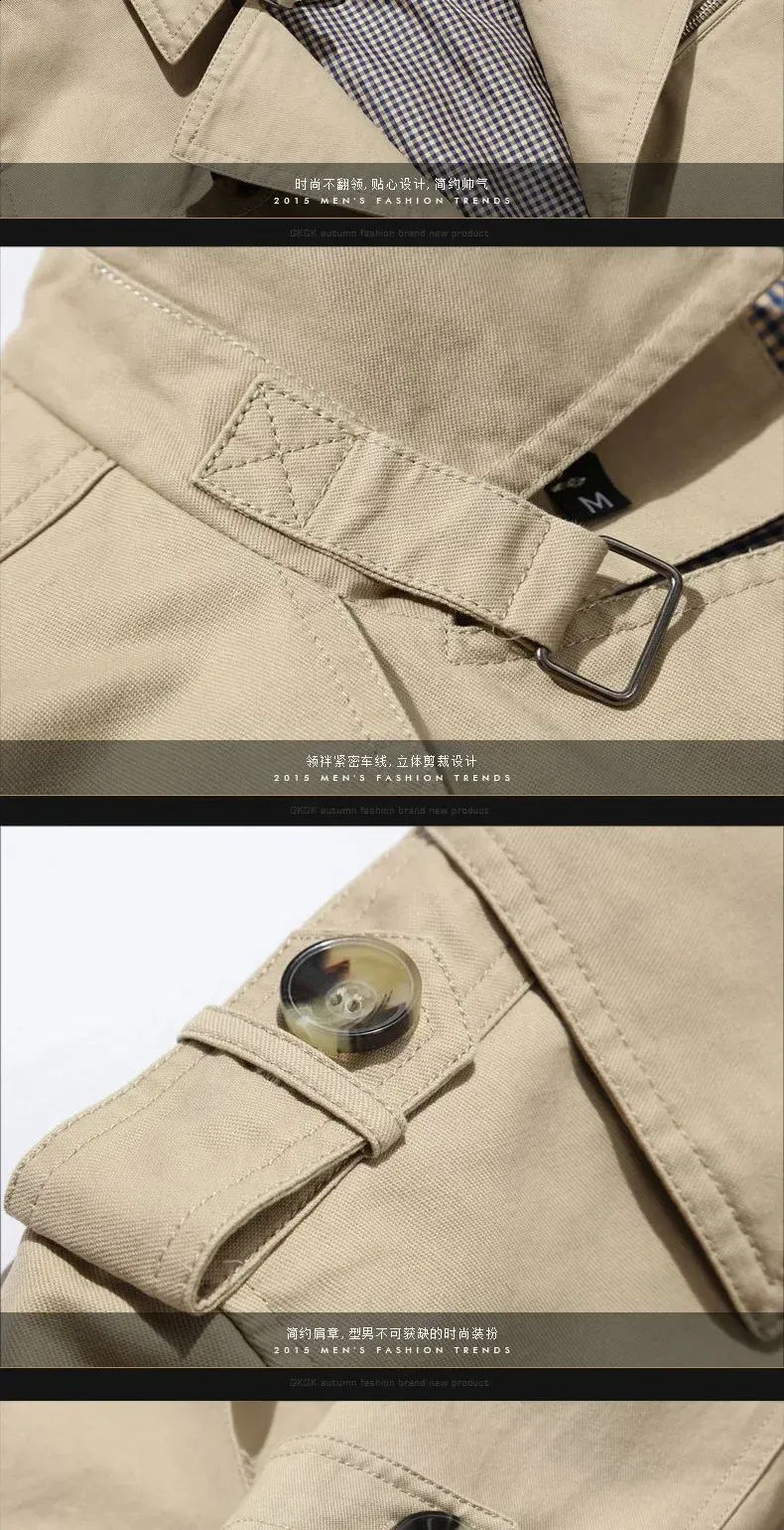 Men's Cotton Trench Jacket - Windproof Long Sleeve Casual Streetwear ...