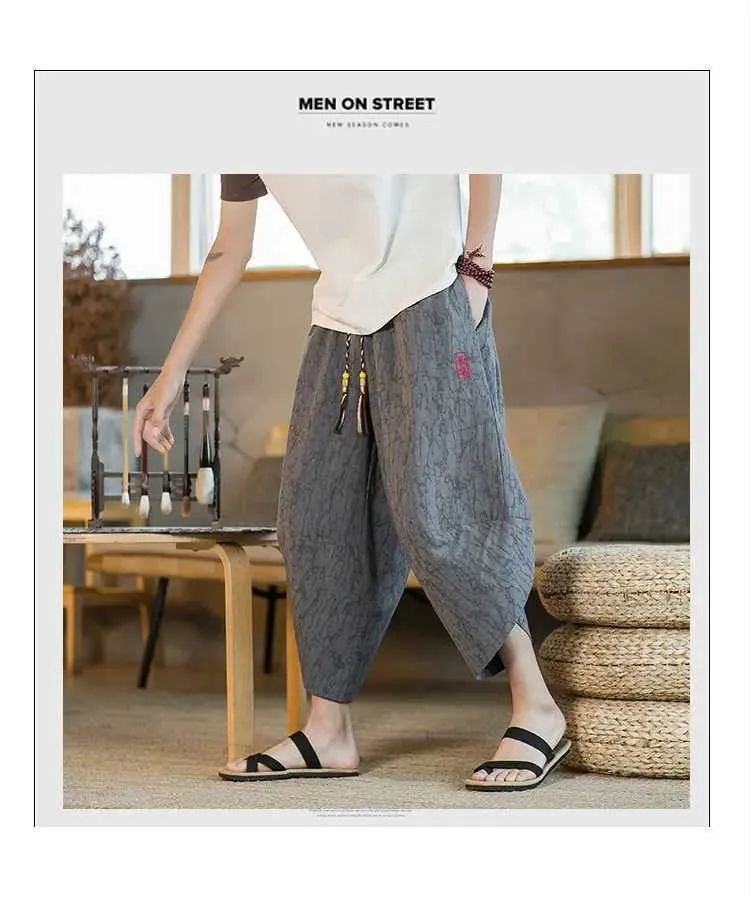 Japanese Style Linen Shorts: Wide Leg Samurai Pants, Comfortable ...