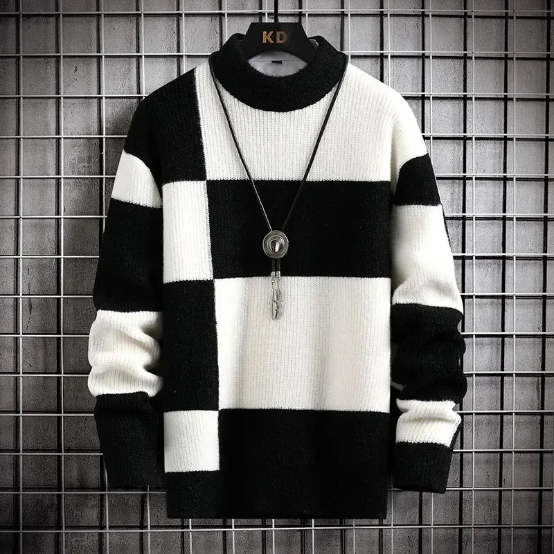 Men's Casual Patchwork Knit Sweater - Warm Autumn Winter Pullover ...