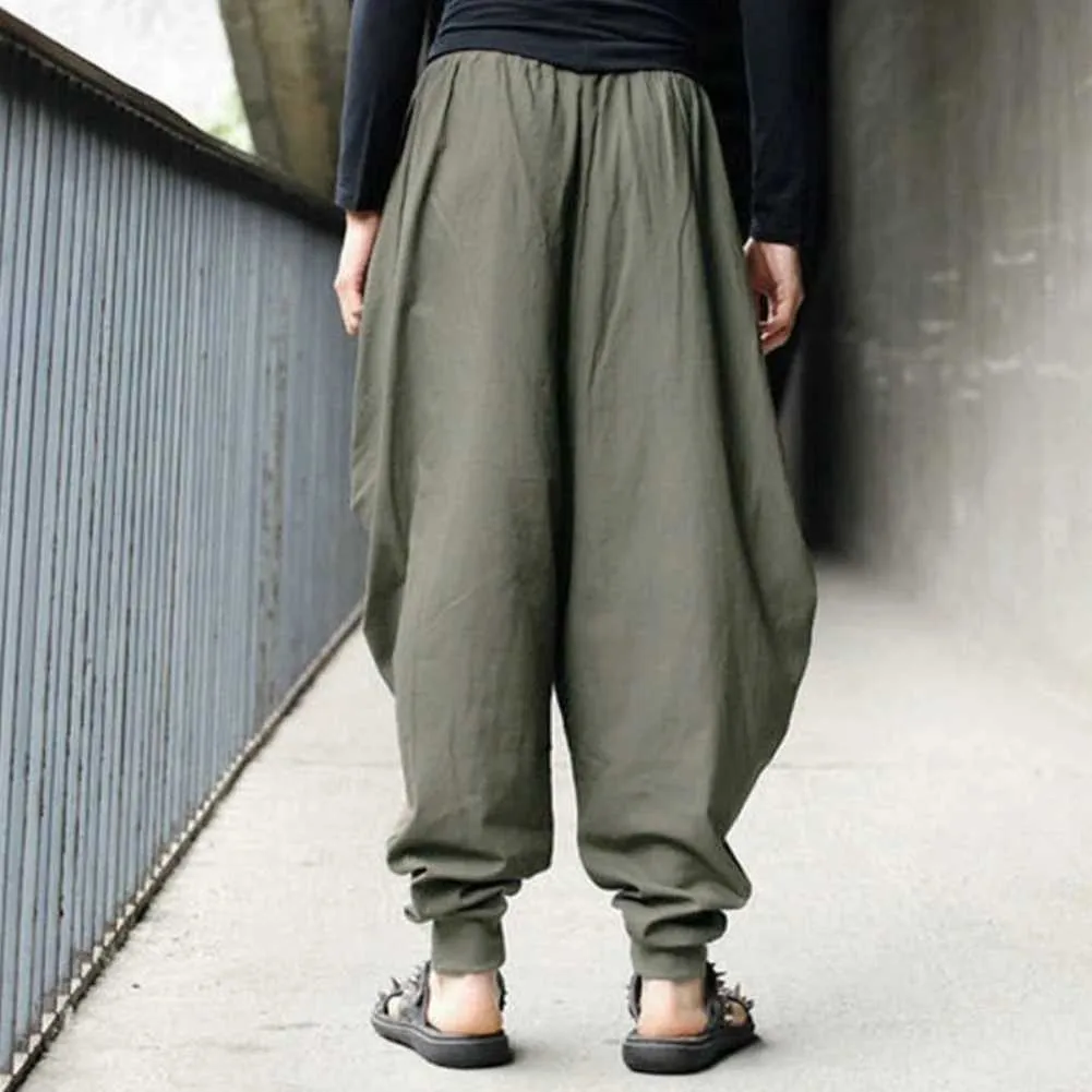 Vintage Style Harem Exercise Pants - Wide Leg, Elastic Waist Trousers ...