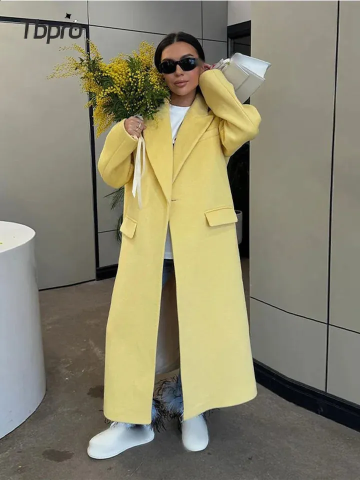 Chic Yellow Wool Overcoat - Ladies Woollen Coats for Autumn & Winter ...