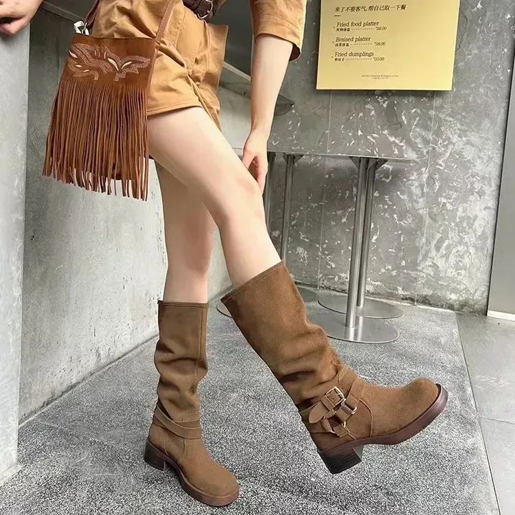 Retro Thick Heel Western Cowboy Boots New Summer Breathable Thin ...