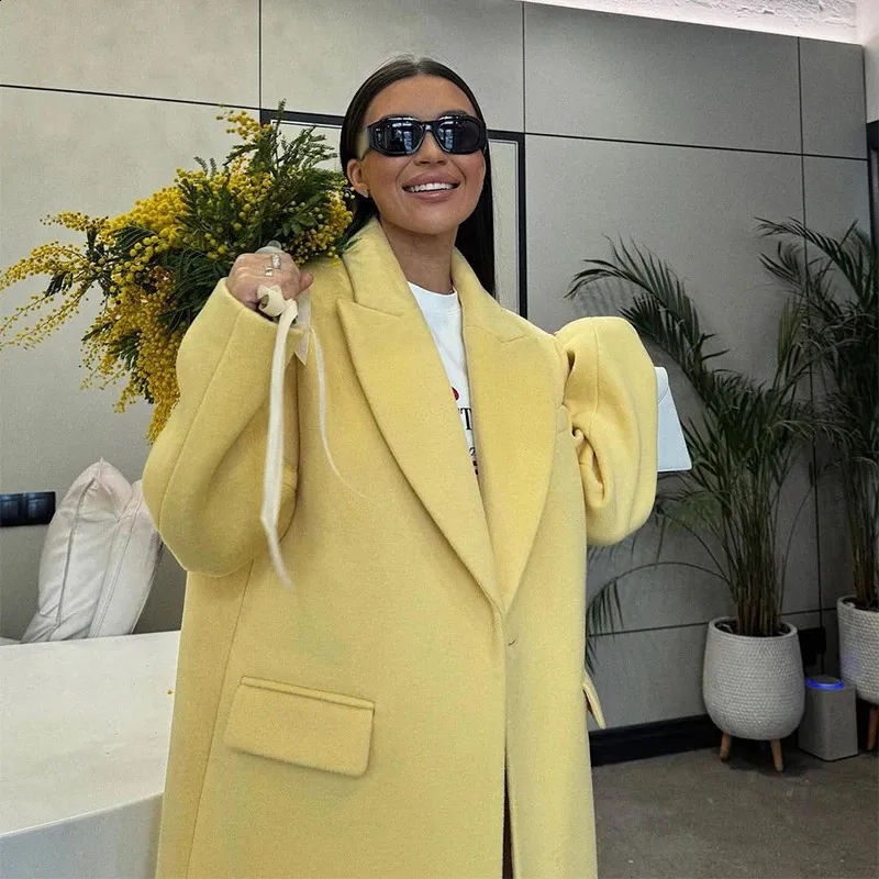 Chic Yellow Wool Overcoat - Ladies Woollen Coats for Autumn & Winter ...