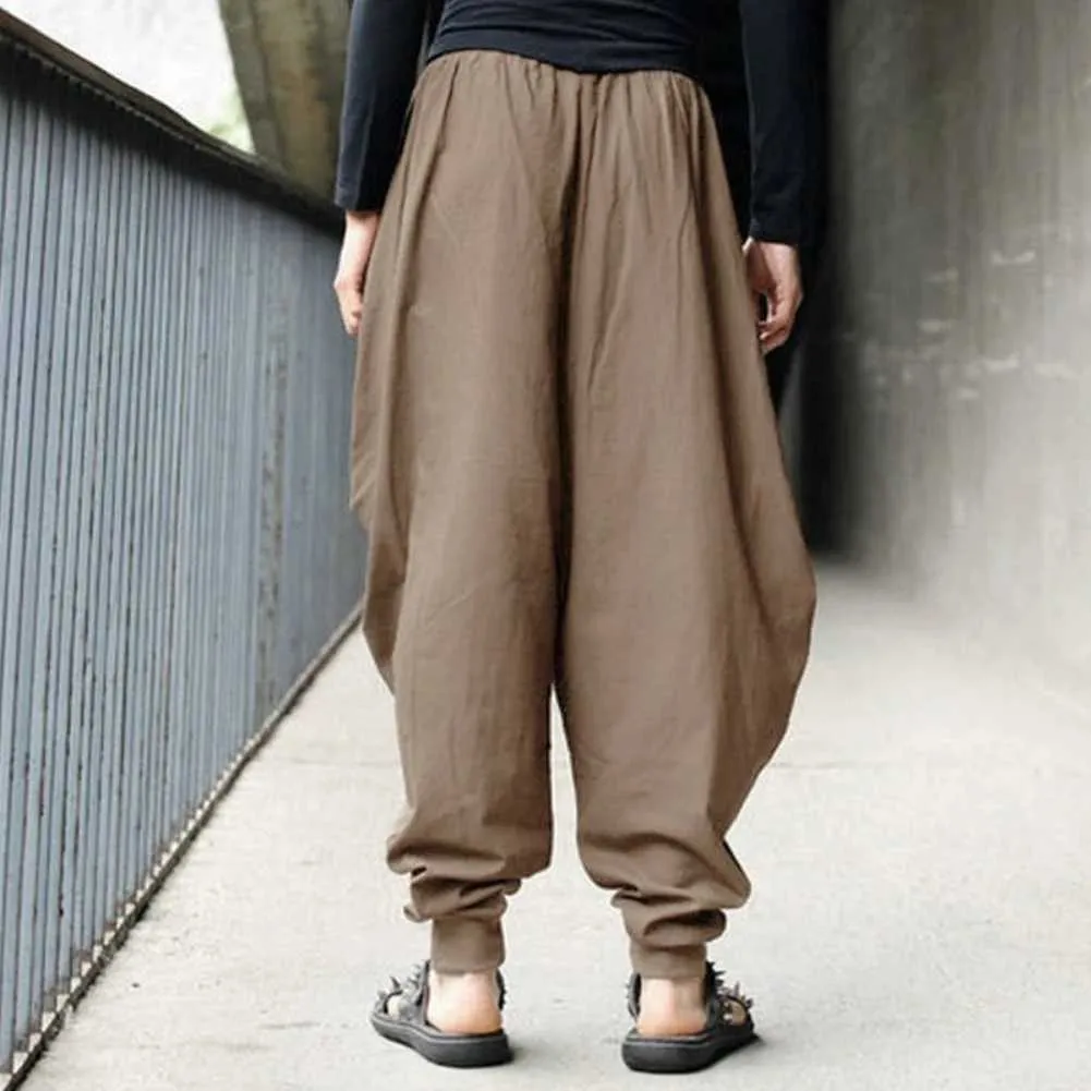 Vintage Style Harem Exercise Pants - Wide Leg, Elastic Waist Trousers ...