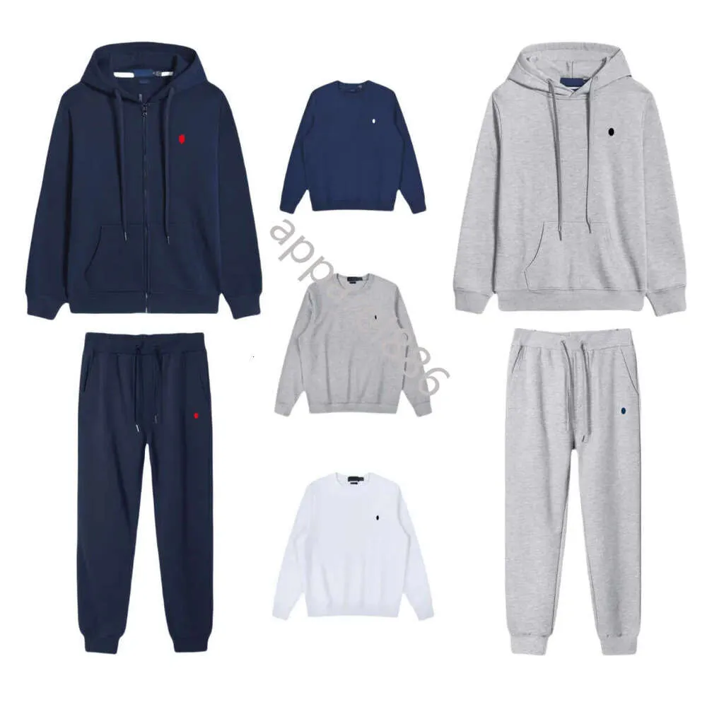 Polo Hoodie Sweatsuit Set for Men 2024 Designer Cotton Blend Tracuit Sets Zip Up Hooded Sweatshirt and Jogger Pants Loungewear