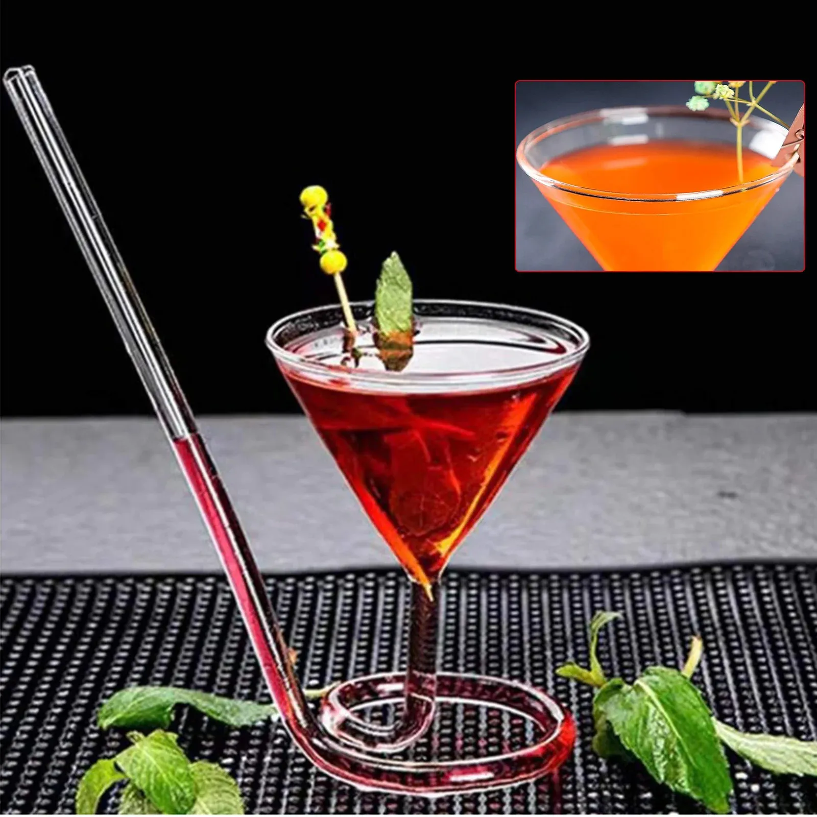Rotating Spiral Cocktail Glass With Long Tail Straw Creative Wine ...