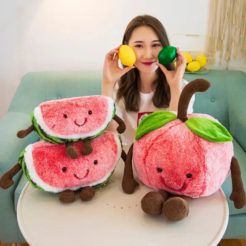 Cute Watermelon Cat Plush Toy, Cartoon Fruit Doll with Simulation ...