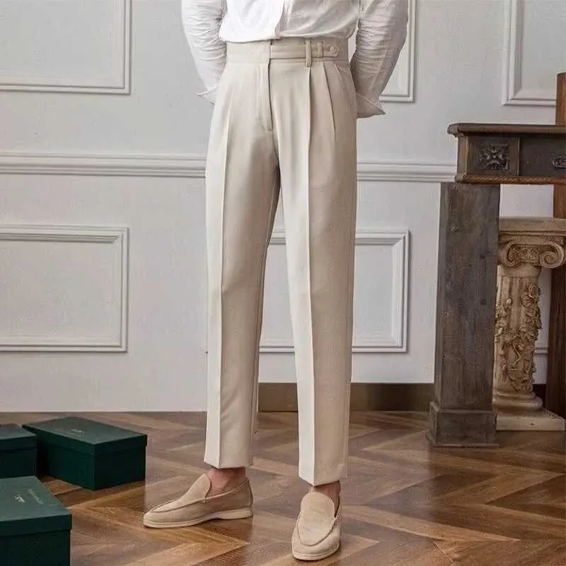 Mens High Waisted Trousers: Retro Vintage Style Solid Color Slim ...