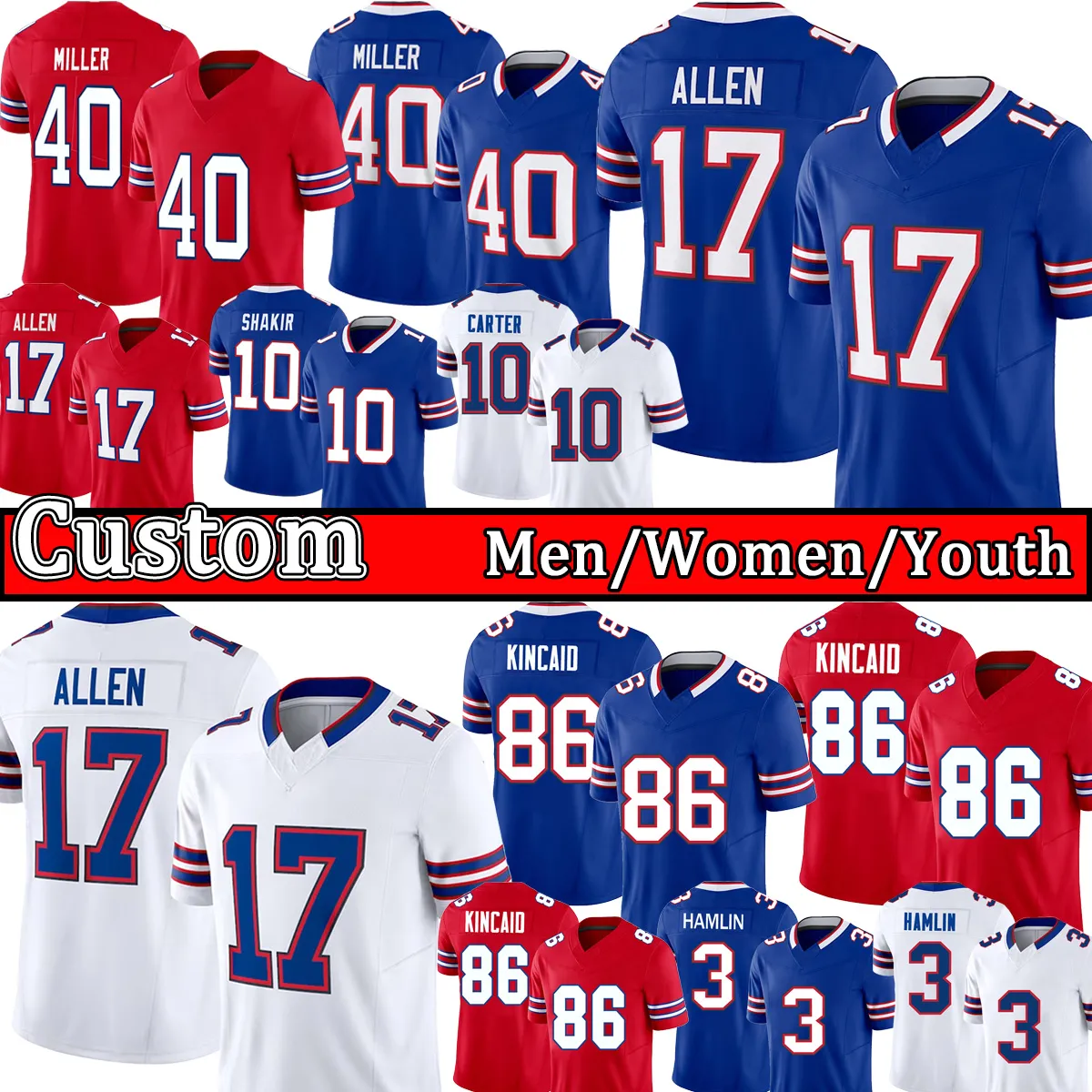 Custom Buffalo Bills American Football Shirts Featuring Josh Allen ...