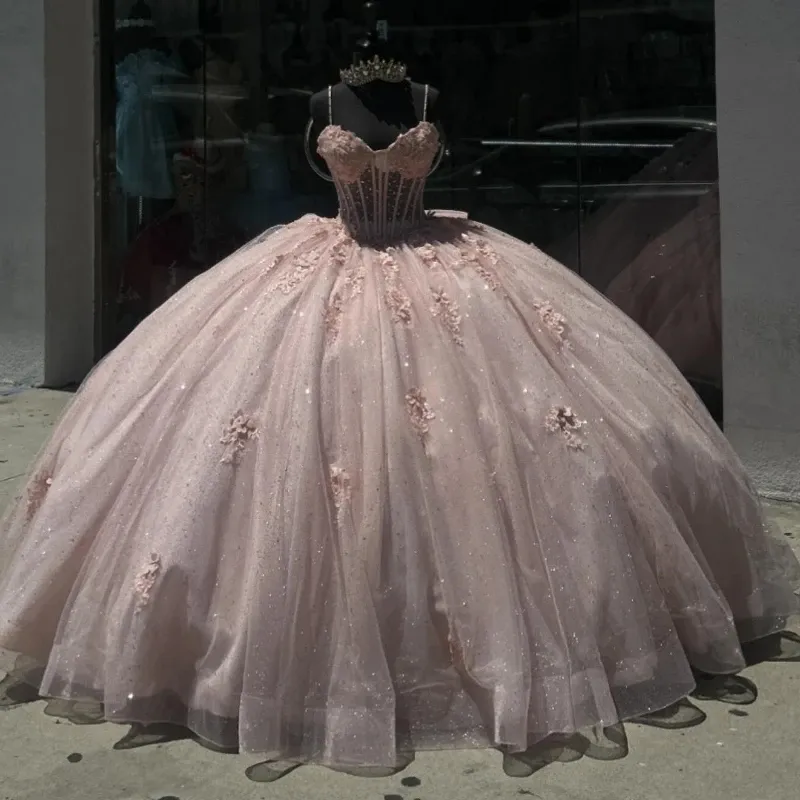 Light Pink Princess Pink Glitter Quinceanera Dresses With Applique ...