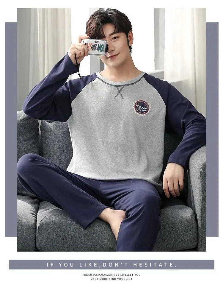 Men's Cotton Lounge Pajamas Set - Comfortable Spring Homewear Suit ...