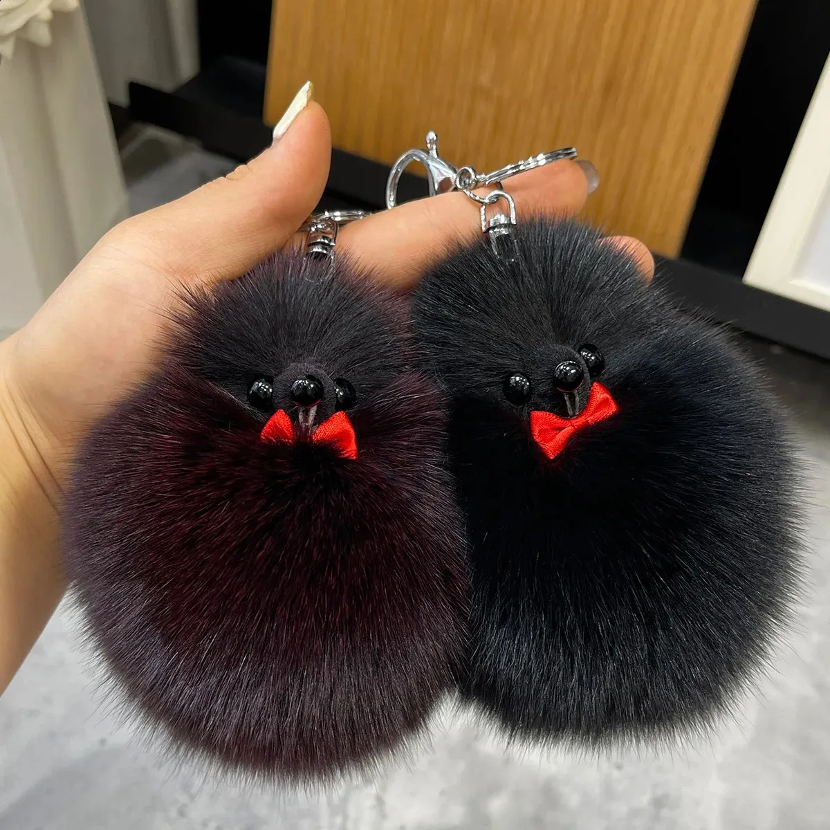 Real Fox Fur Keychain - Plush Pom Pom Ball Bag Charm, Car Keyring, Cute ...