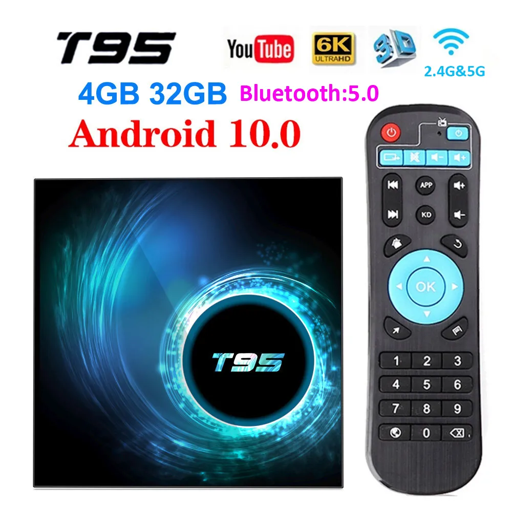 Android 10 TV Box T95 Smart TVbox Android Box 4 Go RAM 32 Go Rom 2.4G5G ...