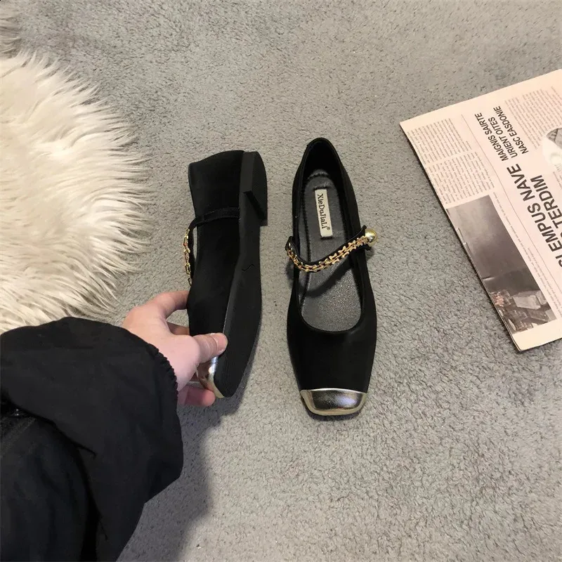 Women's Soft Leather Mary Jane Flats - Square Toe Slip On Ballet Shoes ...