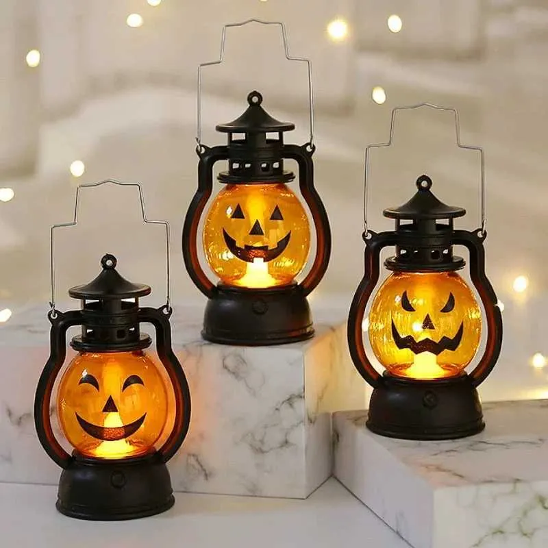 Halloween Ghostface Pumpkin Lantern Props - 3 Pack, Portable LED Lights ...