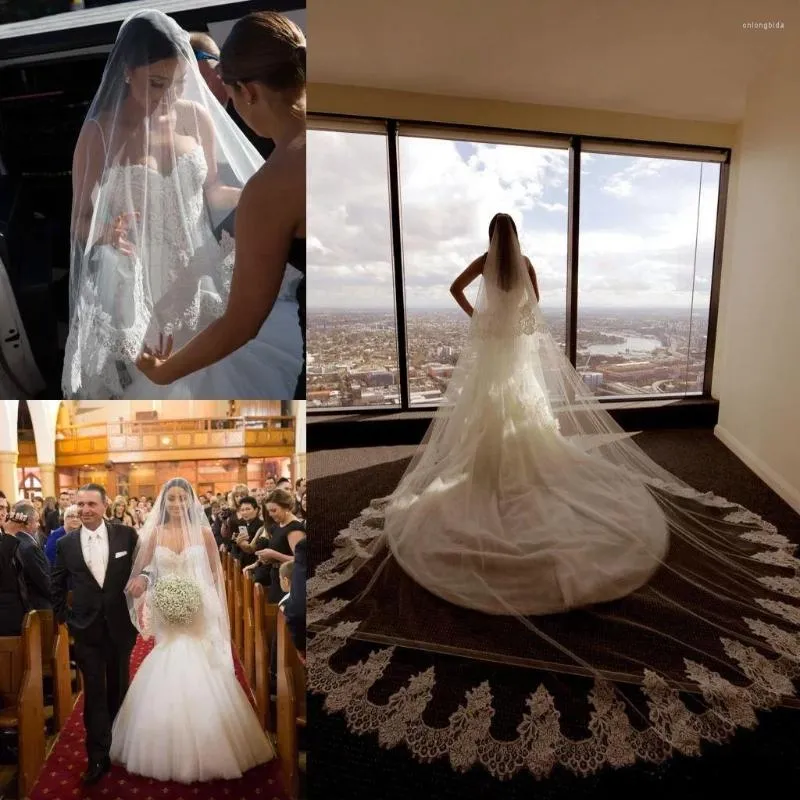 Custom Made Cathedral Length Wedding Veils 2022 With Two Lace Applique ...