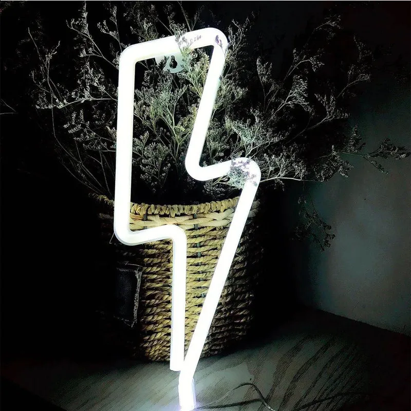 USB Rechargeable Lightning Shaped Neon LED Strip Night Light - Battery ...