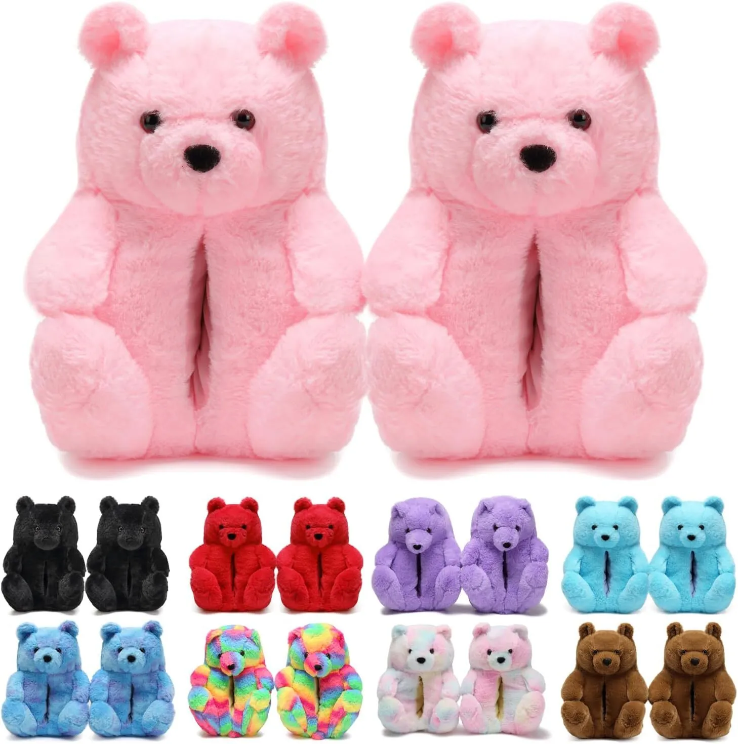 Teddy Bear Slippers Cute Plush Stuffed Animal Slippers Pig Slides Funny ...