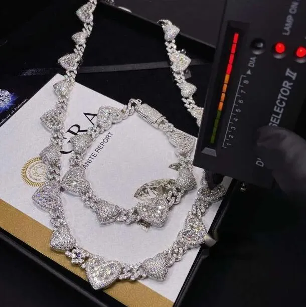 cuban link chain pass diamond tester hip hop jewelry sier gold plated ...