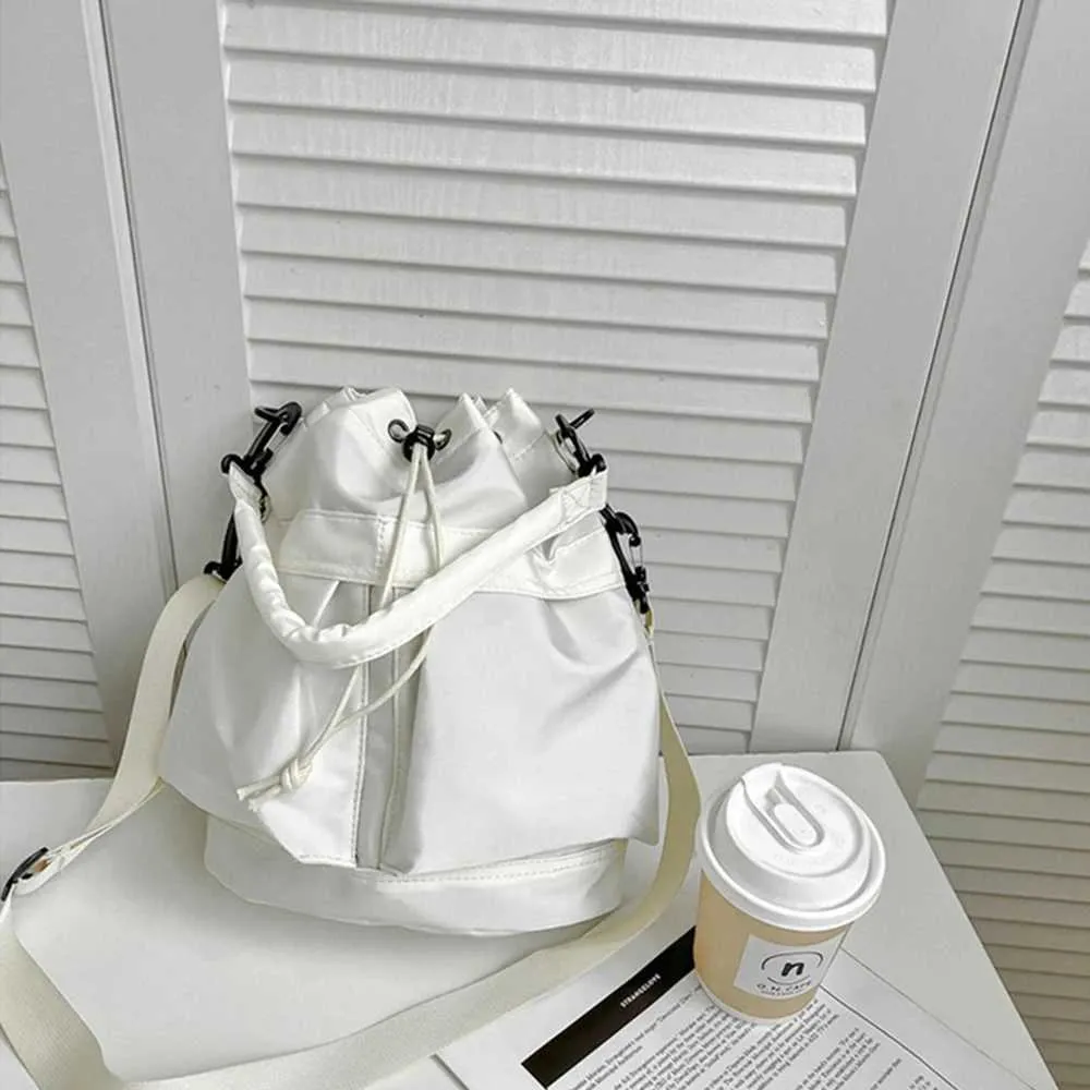 Pleated Drawstring Bucket Bag - Lightweight Nylon Shoulder Bag, Large ...