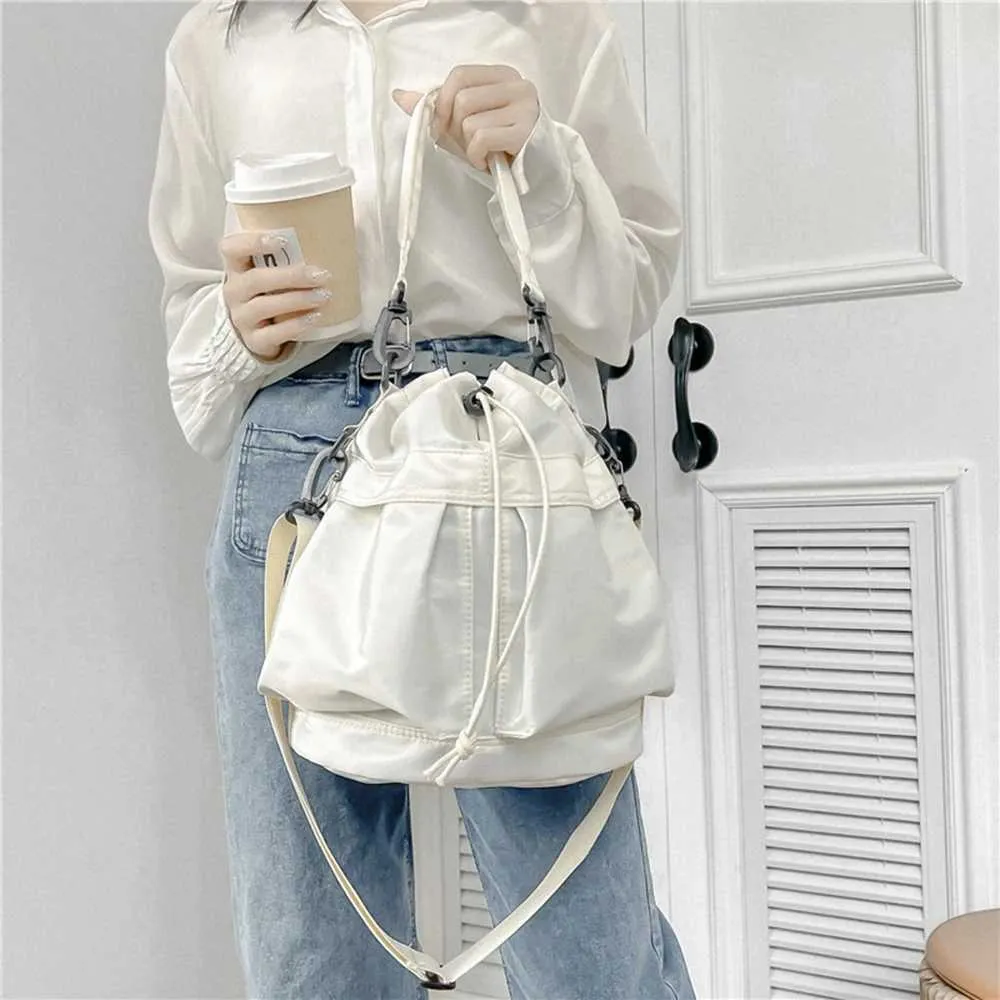 Pleated Drawstring Bucket Bag - Lightweight Nylon Shoulder Bag, Large ...