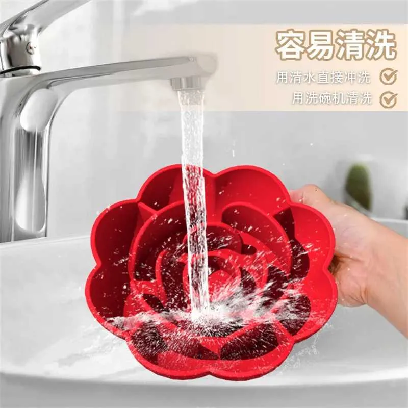 Rose Slow Feeder Dog Bowl - Anti-Gulping Silicone Pet Bowl with Suction ...