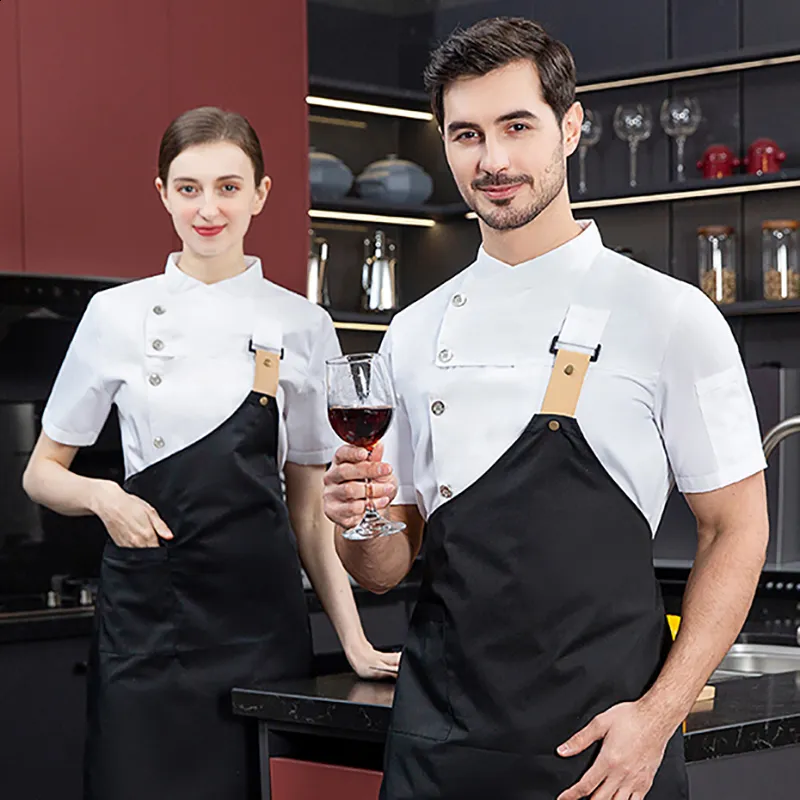 Men's Short Sleeve Chef Uniform Set: Restaurant Waiter Kitchen Coat ...