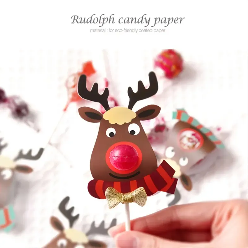 Adorable Reindeer Christmas Lollipop Wrapping Papers Pack Of 10 Index ...