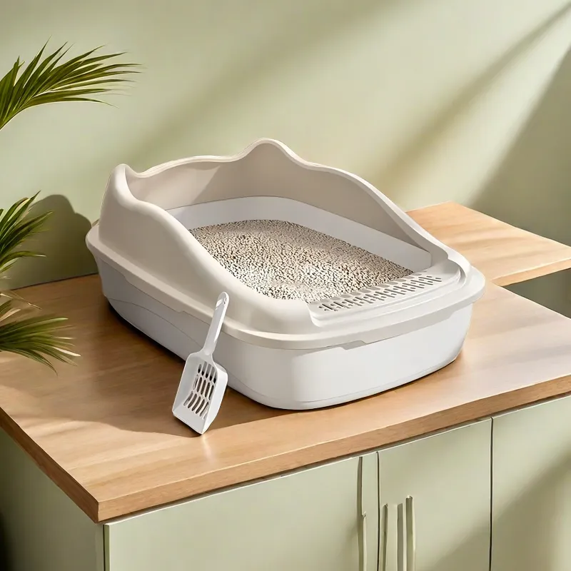 Large Half Enclosed cat in sand Bathroom with Open Top and Spill ...