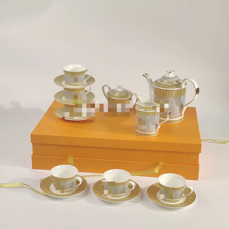 Gold Phnom Penh European Ceramic Tea Pot Set With Cup Pot And Saucer In ...