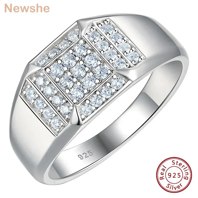 She Solid 925 Sterling Silver Mens Ring Brilliant Round Cut 5A Cubic Zirconia Wedding Ring ...