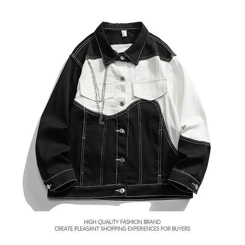 DHgate.com:Men's Black & White Colorblock Denim Jacket - Personalized ...