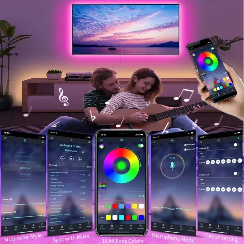 RGB LED Strip Lights - 5M/10M, 5050 SMD, Adhesive, USB Powered, Room ...