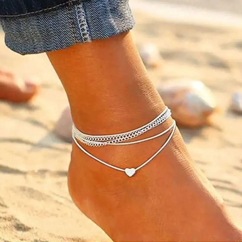 Bohemian silver ankle bracelet leg bracelet fashionable heart womens ...