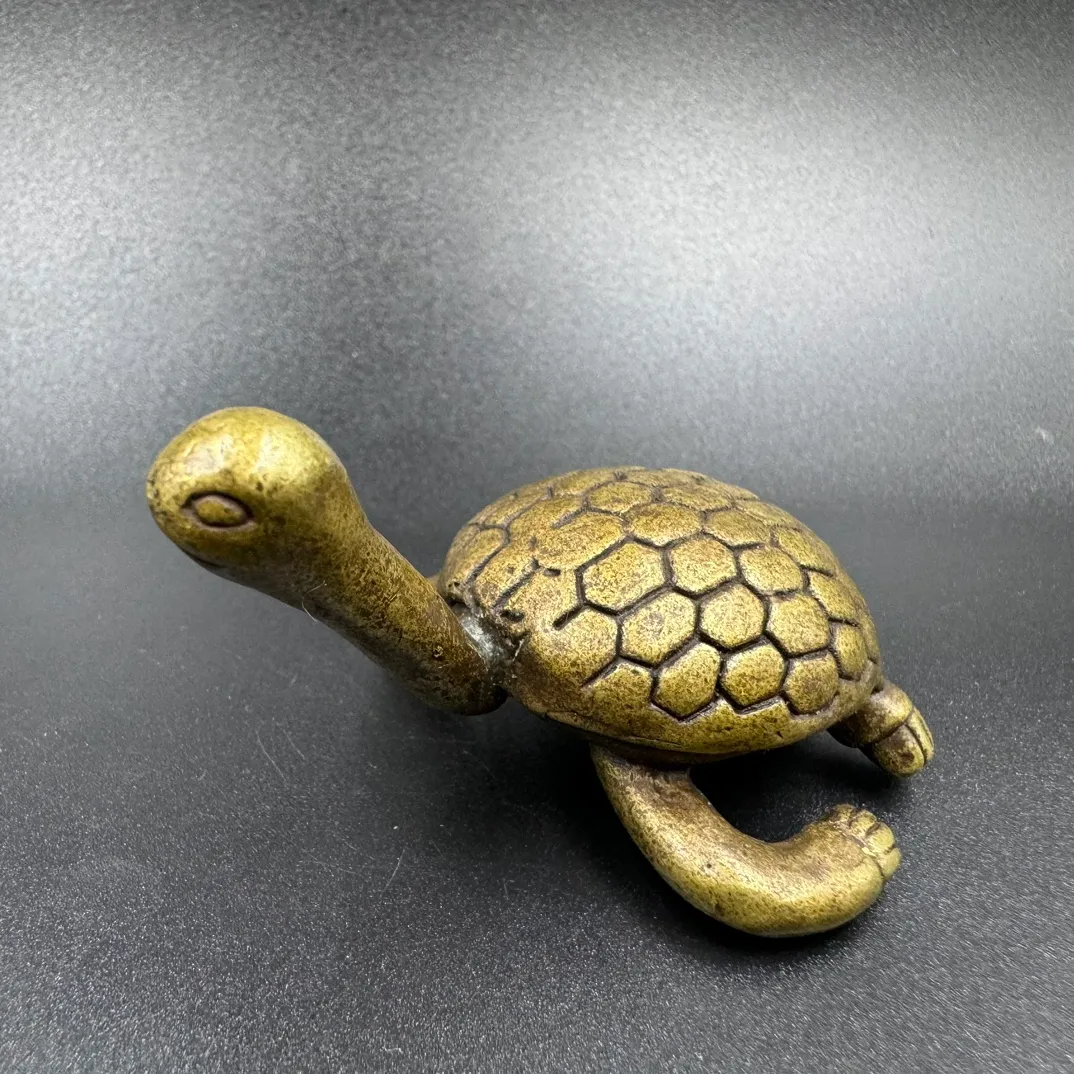 Vintage-Inspired Brass Turtle Figurine: Engraved Decorative Tabletop ...