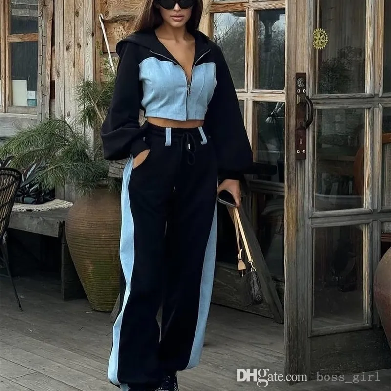 Womens Denim Pants and Jacket Set: Fashionable Casual Hoodie Top with ...