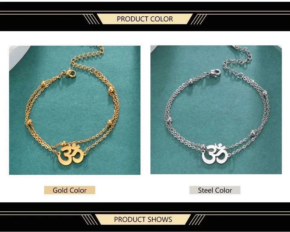Stainless Steel Aum Om Ohm Ankle Bracelet - Sanskrit Symbol Hindu Yoga ...