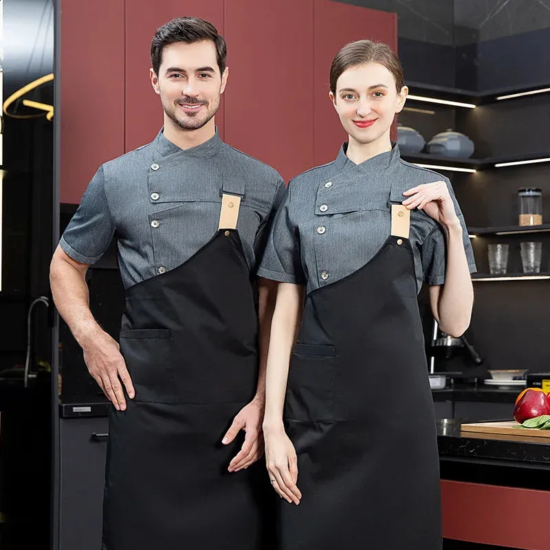Men's Short Sleeve Chef Uniform Set: Restaurant Waiter Kitchen Coat ...