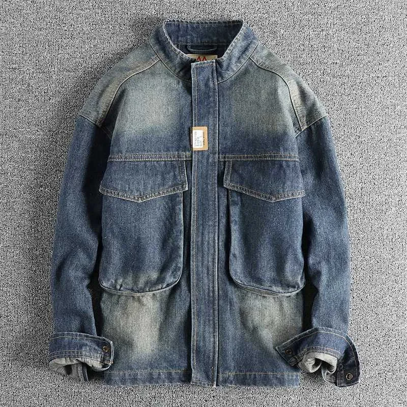 Sping New Japanese Retro High Quty Stand up Cowboy Jacket Mens 100% ...