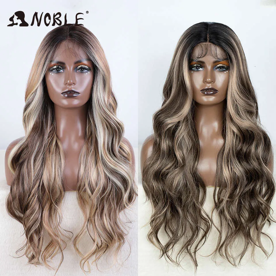Ombre Brown Body Wave Synthetic Lace Front Wig with Baby Hair - 28 ...