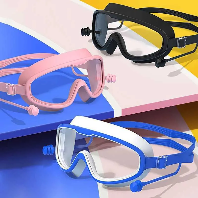 Large Frame Anti-Fog Swimming Goggles with Ear Clips - Wide Vision ...