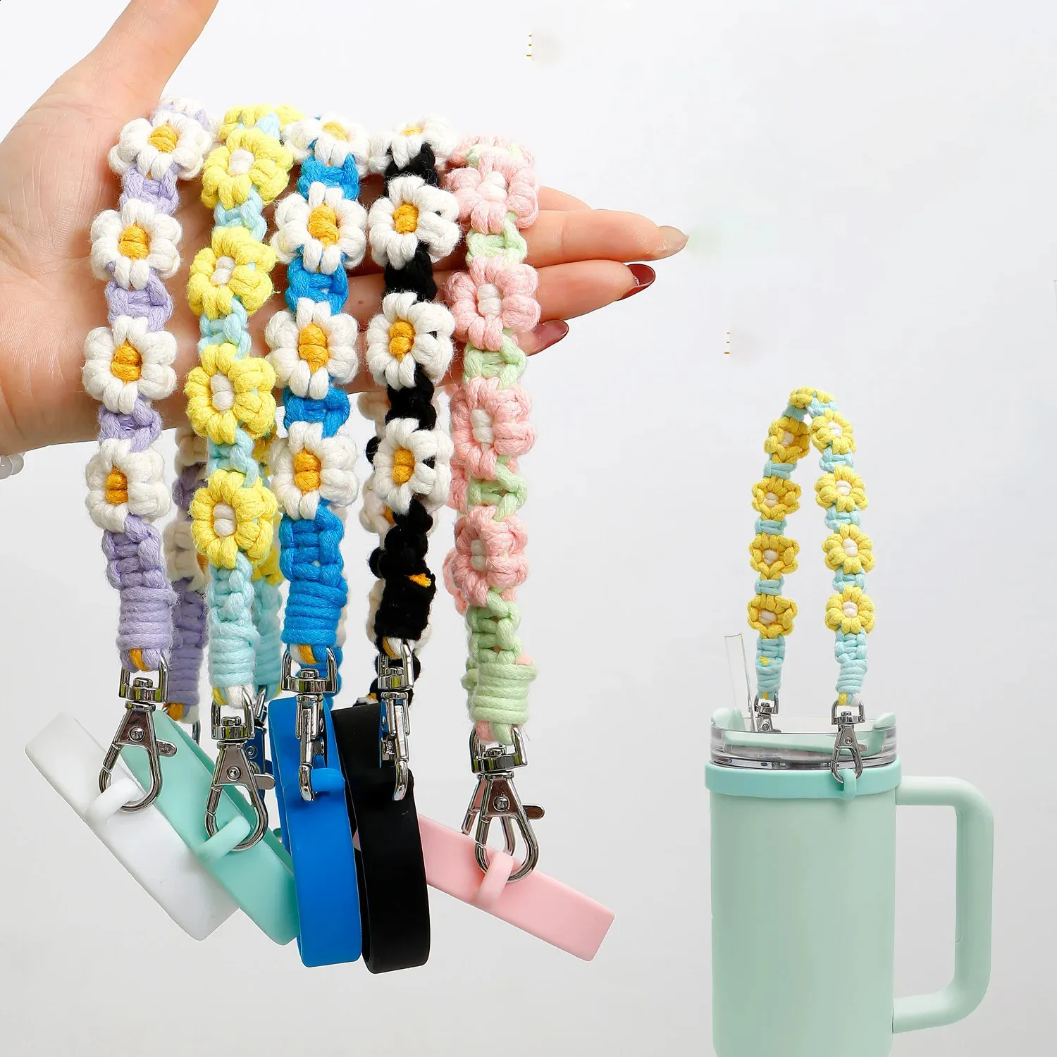 Adjustable Handmade Macrame Daisy Prime Beverage Carrier With Coffee ...