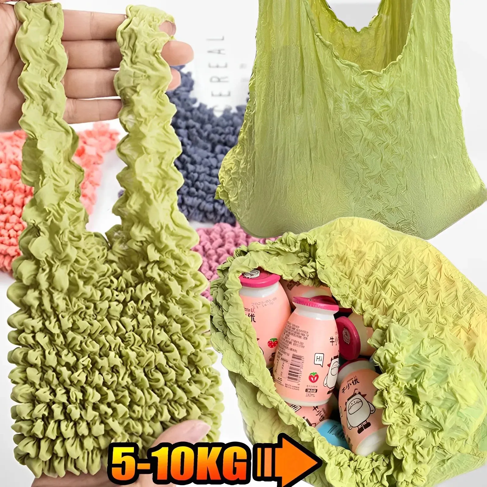 Reusable Foldable Stretch Shopping Bag - Large Capacity, Elastic Bubble ...