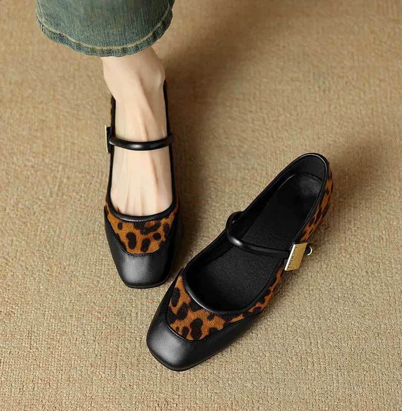 2024 Leopard Print Low Heeled Pumps for Women - Comfortable Square Toe ...